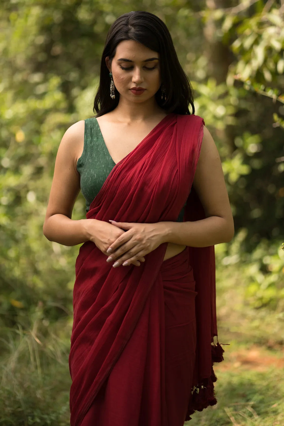 Rouge Maroon colour Plain Saree - I Love Sarees