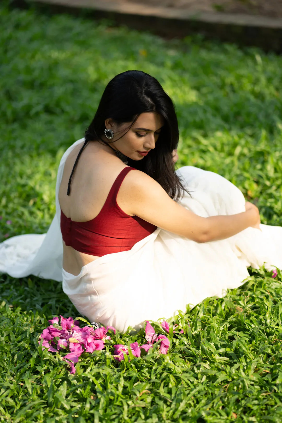 Noori White Plain Saree - I Love Sarees