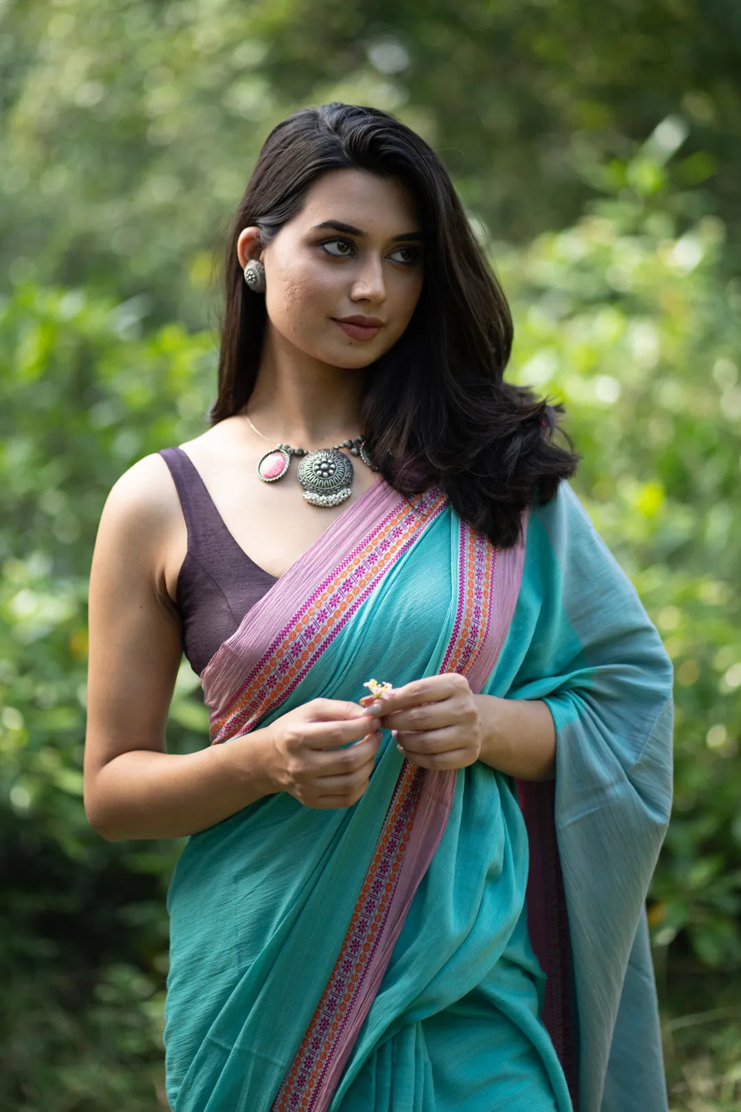 September Buy Rain Turquoise and Pink Saree - I Love Sarees