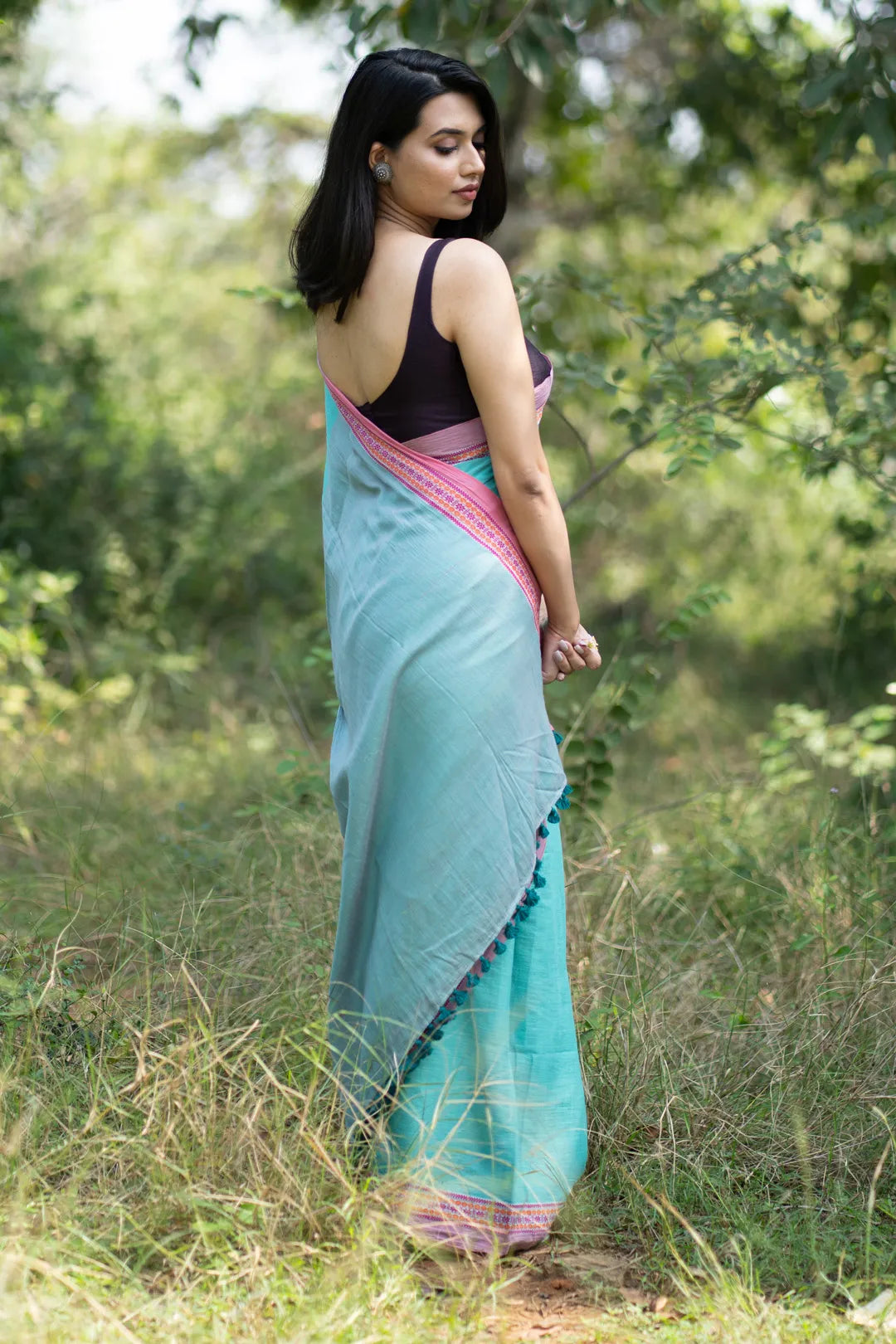 September Buy Rain Turquoise and Pink Saree - I Love Sarees