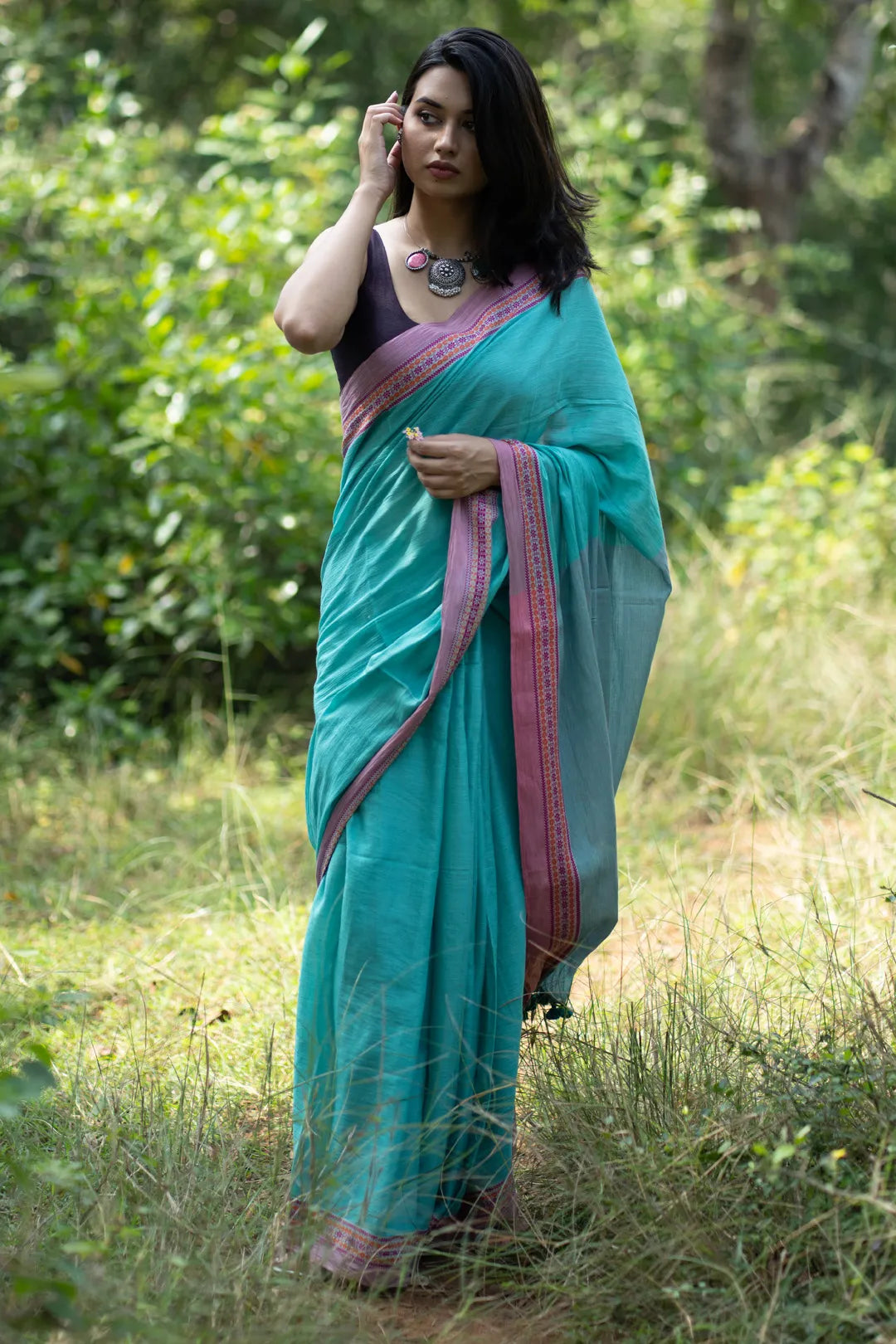 September Buy Rain Turquoise and Pink Saree - I Love Sarees